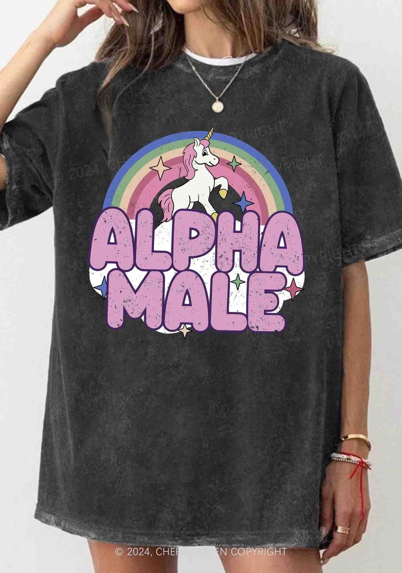 Cherrykitten Rainbow Unicorn Alpha Male Y2K Washed Tee Cherrykitten for Sale