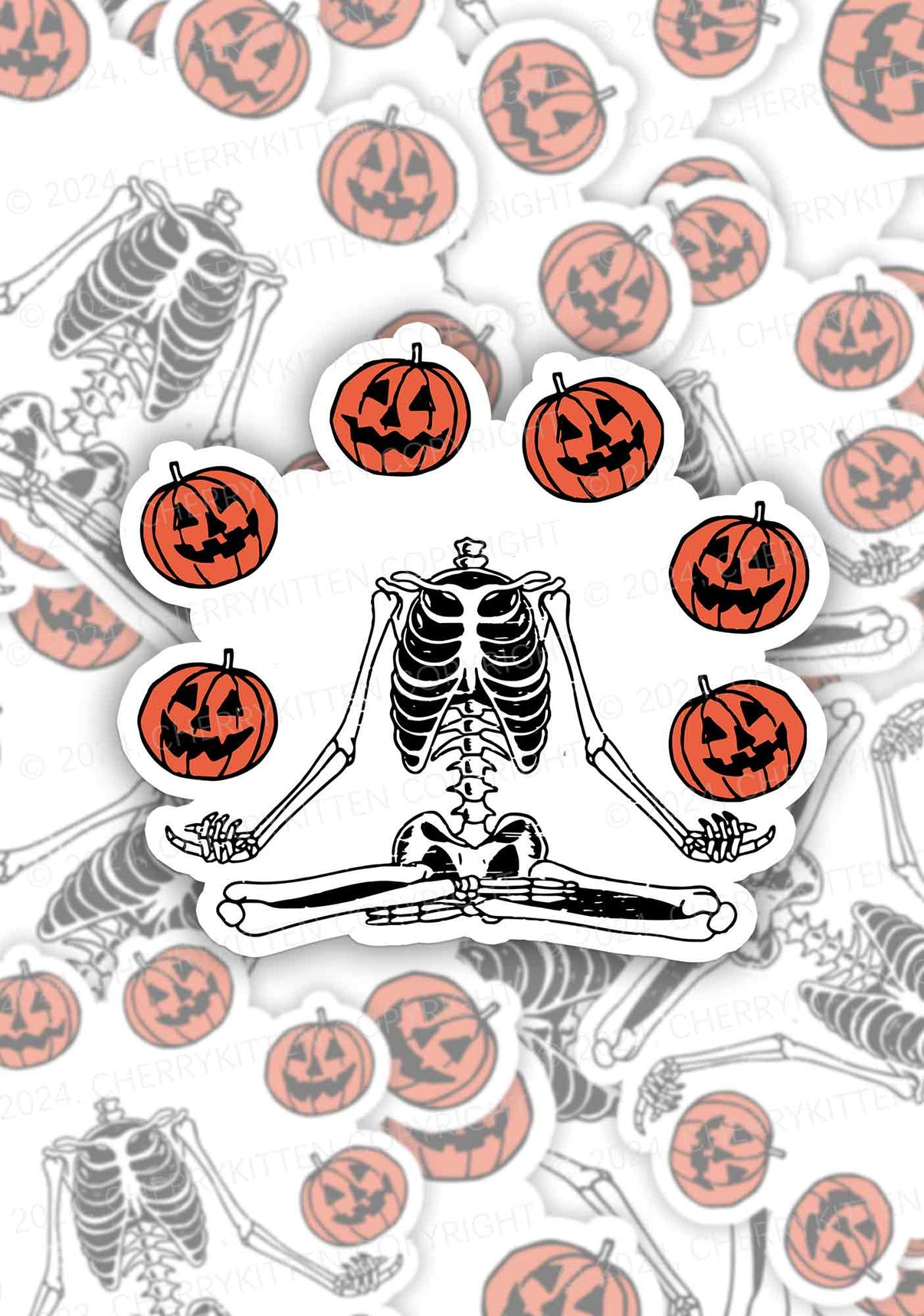 Cherrykitten Halloween Pumpkin Head Skeleton 1Pc Y2K Sticker ...