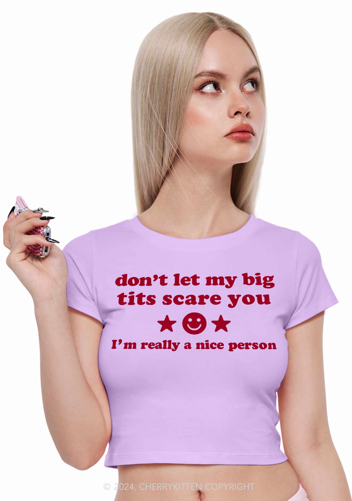 Cherrykitten Don't Let My Big Txts Scare You Y2K Baby Tee Cherrykitten ...