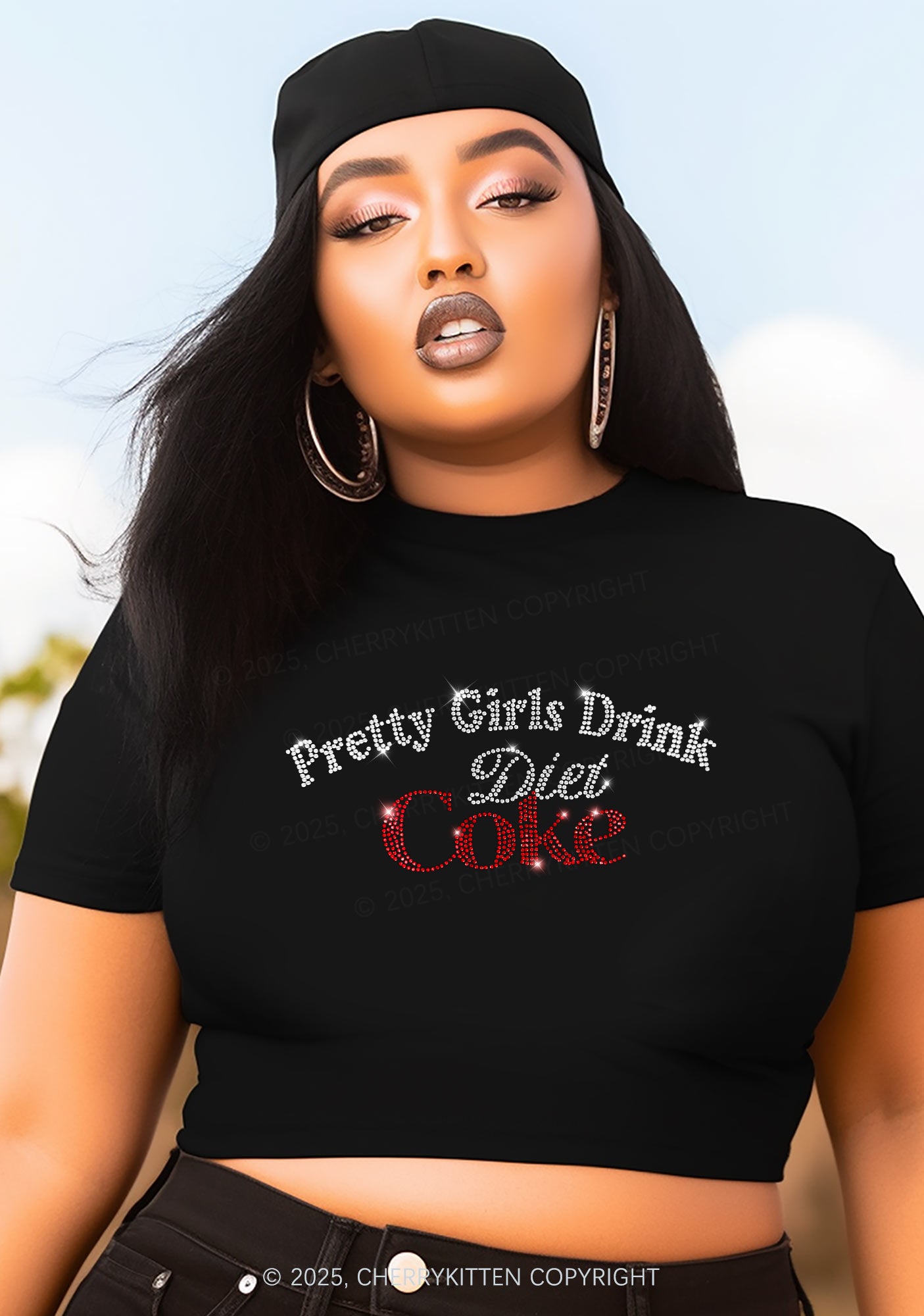 Cherrykitten Curvy Rhinestone Pretty Girls Drink Diet Coke Y2K Baby Tee ...