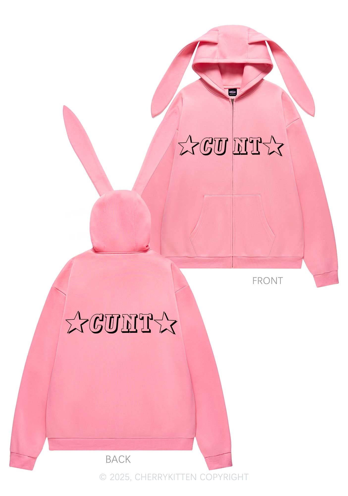 Cherrykitten Star Count Y2K Bunny Ear Zip Hoodie Cherrykitten for Sale