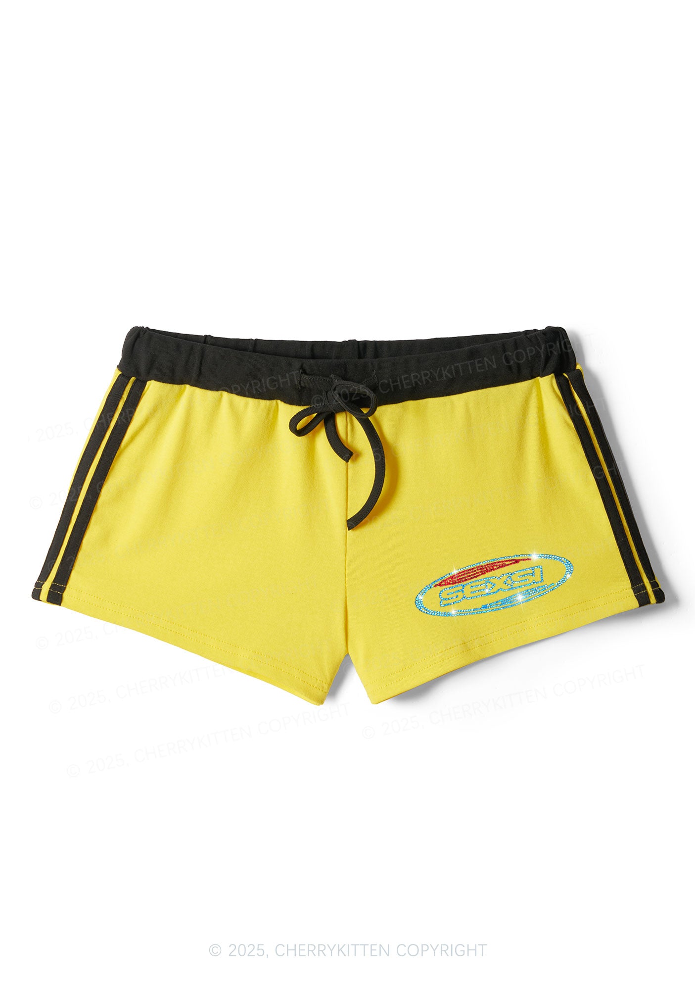 Cherrykitten Rhinestone Sexsi Slogan Y2K Drawstring Mini Shorts ...