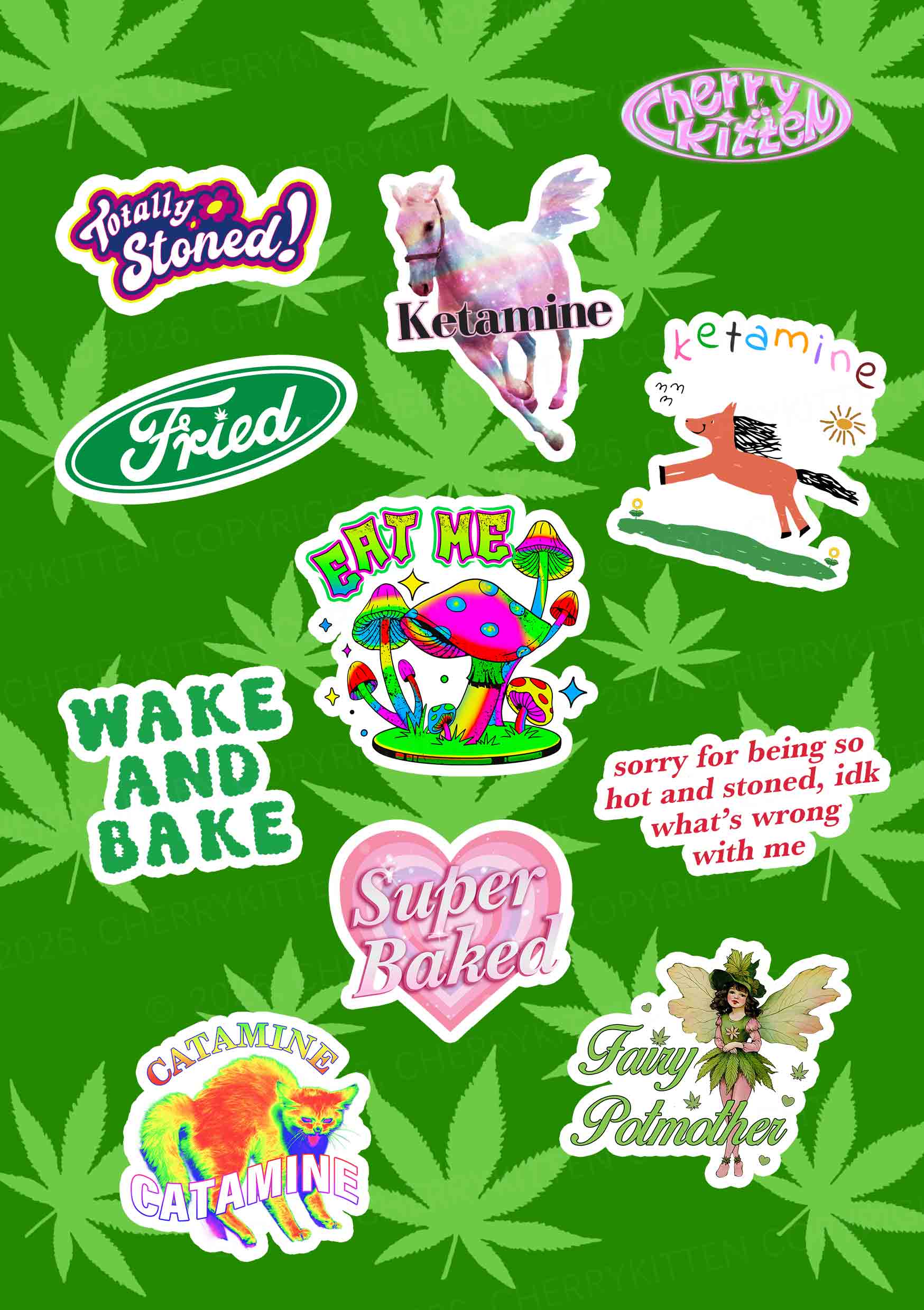 Cherrykitten Cherrykitten Smoke Art Y2K Stickers Pack Of 10 for Sale